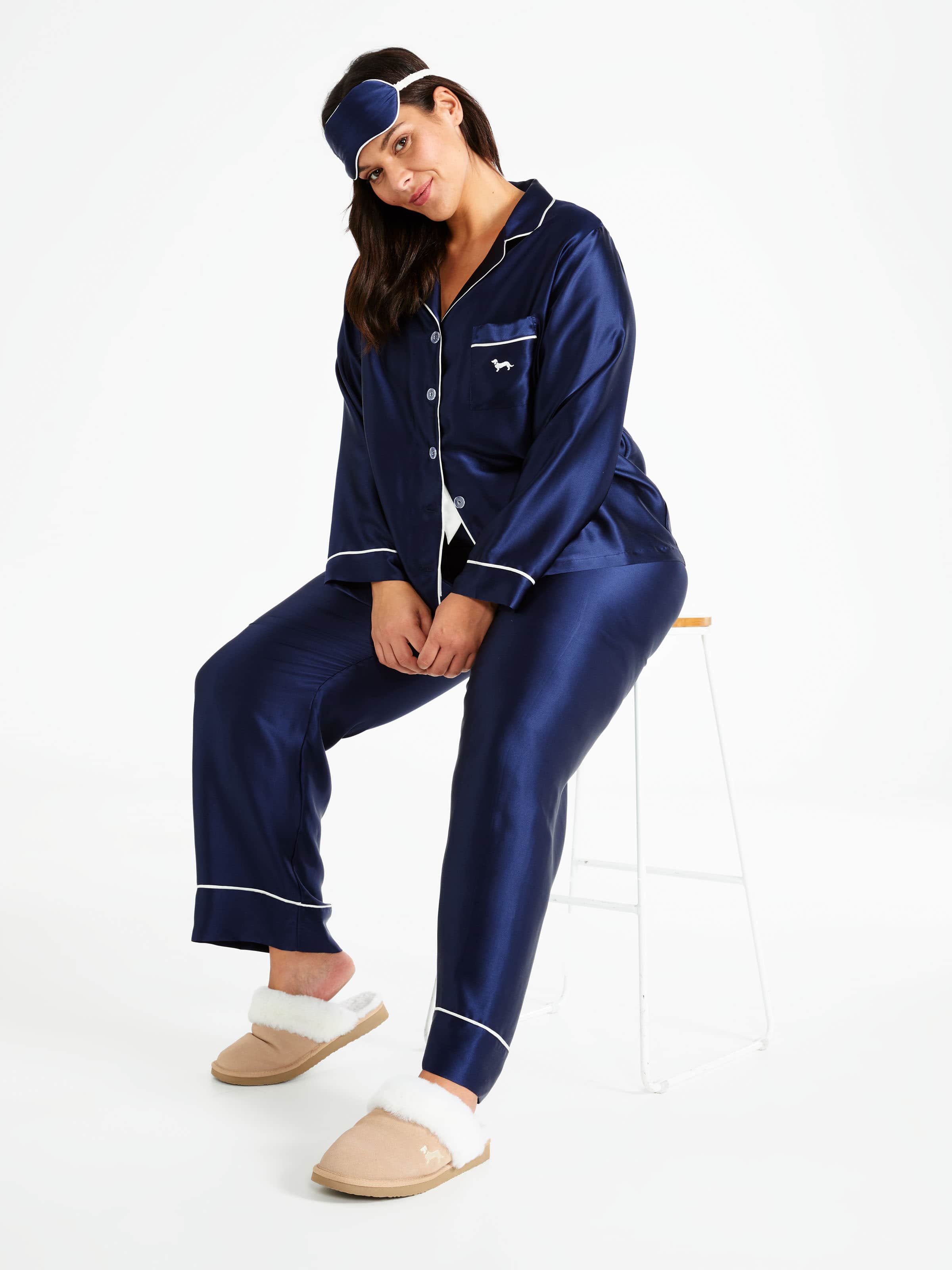 P.A. Plus Luxe Navy Silk Pj Set